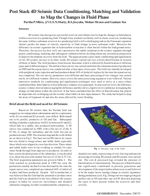(PDF) Post Stack 4 D Seismic Data Conditioning , Matching and ...