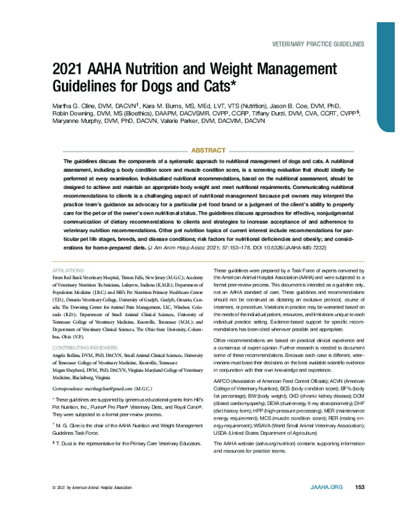 (PDF) VETERINARY PRACTICE GUIDELINES 2021 AAHA Nutrition and Weight ...