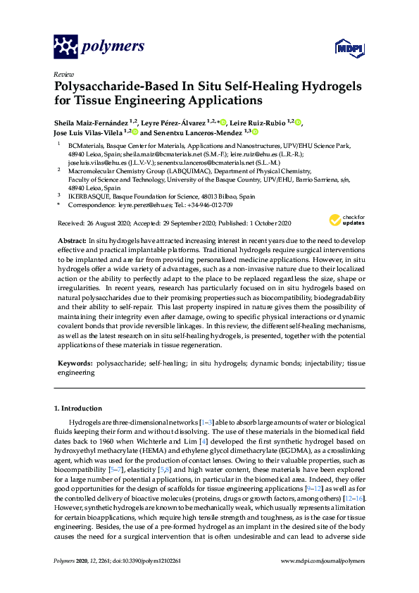(PDF) Polysaccharide-Based In Situ Self-Healing Hydrogels for Tissue Engineering Applications