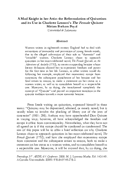 (PDF) A Mad Knight in her Attic: the Reformulation of Quixotism and its ...