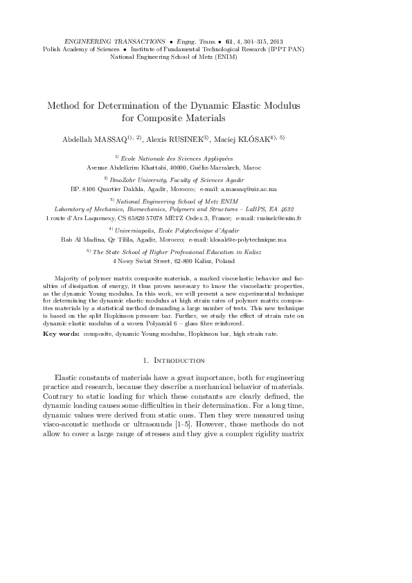 (PDF) Method for Determination of the Dynamic Elastic Modulus for ...