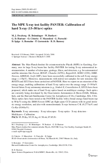 (PDF) The MPE X-ray test facility PANTER: Calibration of hard X-ray (15 ...
