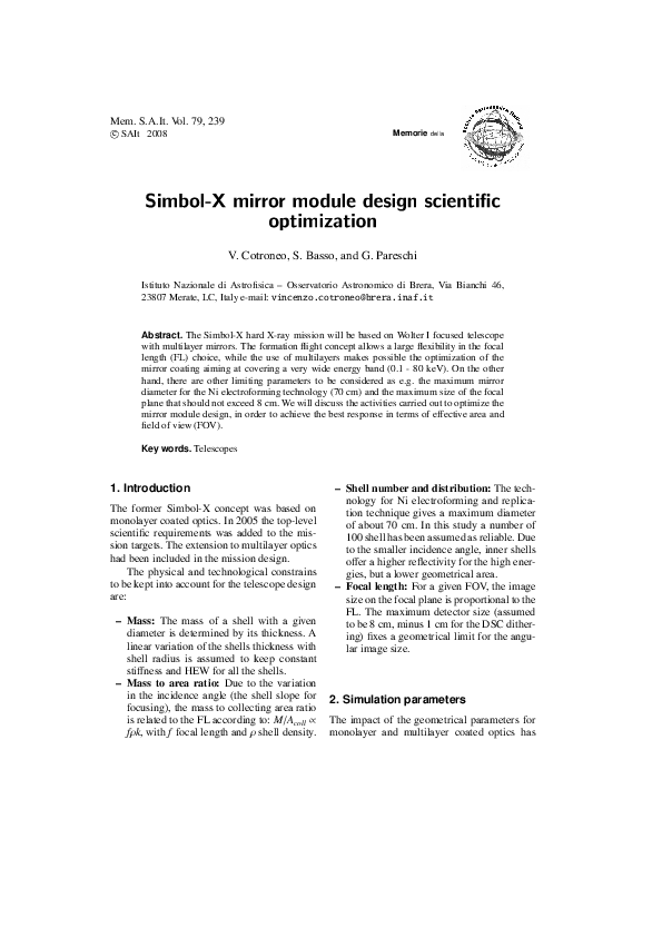 (PDF) Simbol-X mirror module design scientific optimization