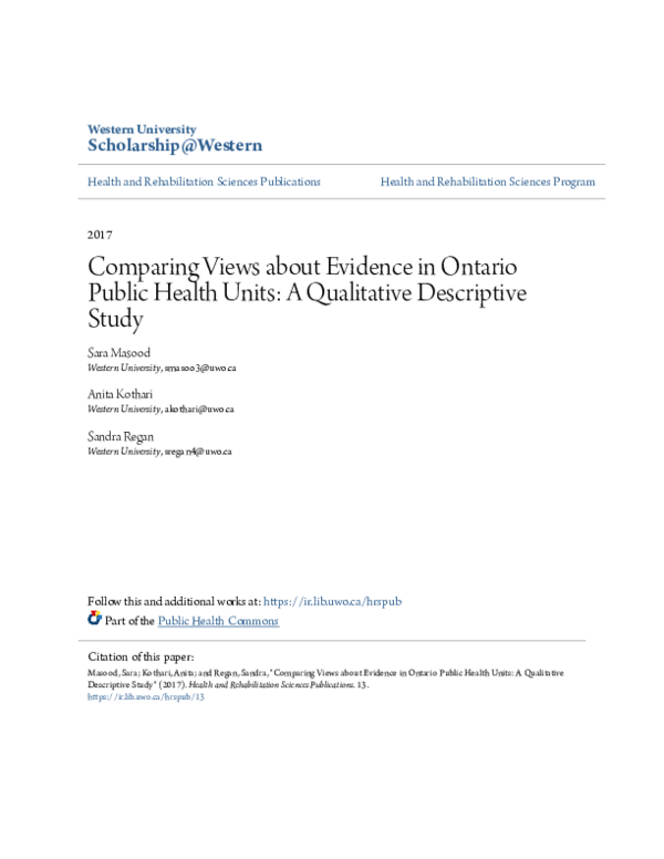 (PDF) Comparing views about evidence in Ontario public health units: a ...