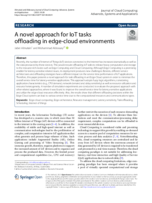 (PDF) A novel approach for IoT tasks offloading in edge-cloud ...