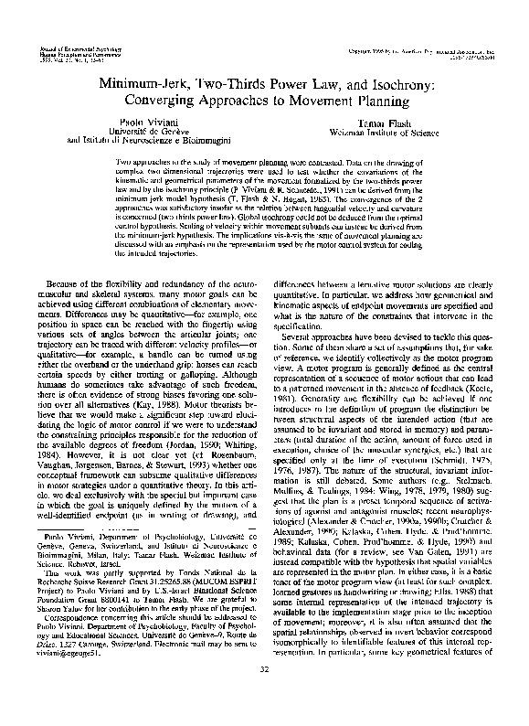 (PDF) Minimum-Jerk, Two-Thirds Power Law . . . Converging Approaches to ...