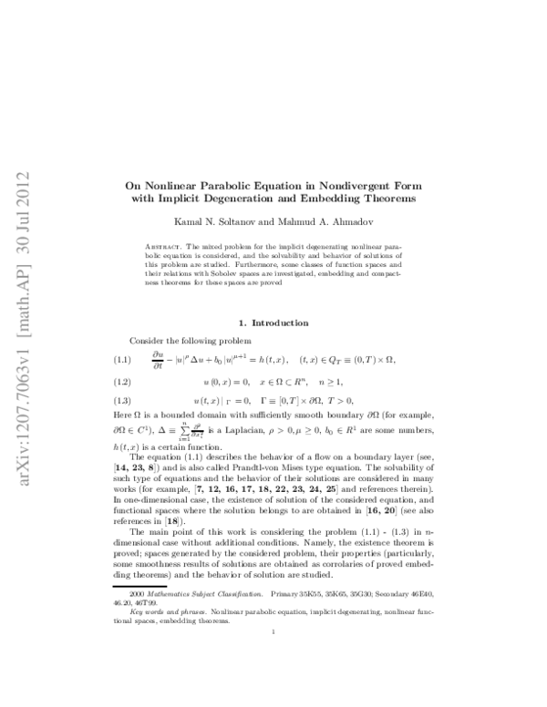 (PDF) 2 On Nonlinear Parabolic Equation in Nondivergent Form with ...