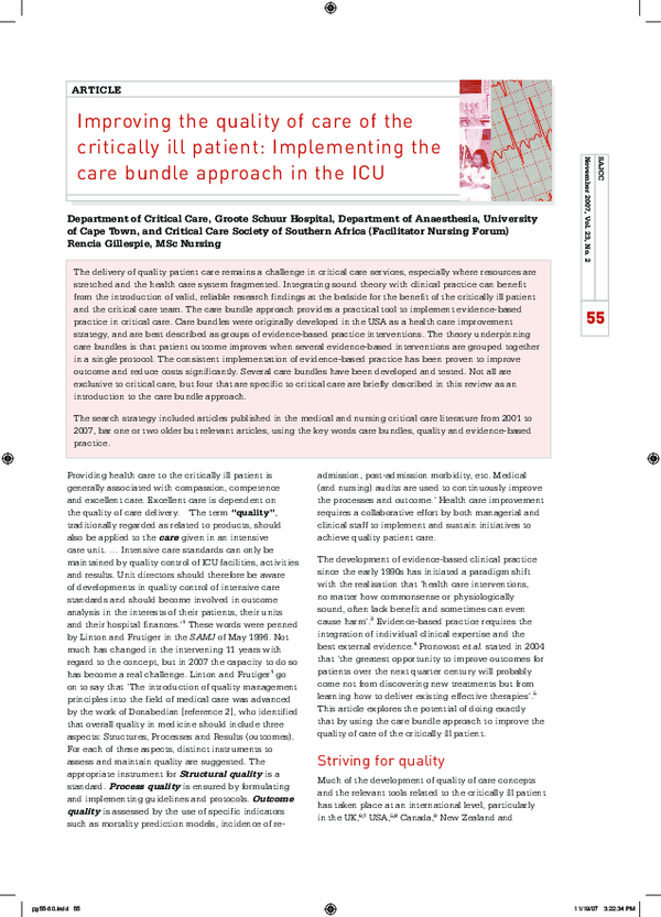 (PDF) Nursing Improving the quality of care of the critically ill patient : Implementing the ...