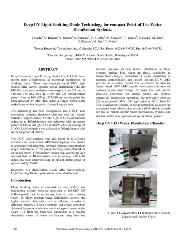 (PDF) Deep UV Light Emitting Diode Technology for compact Point-of-Use Water Disinfection Systems