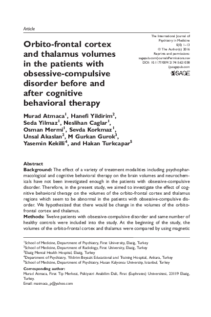 (PDF) Orbito-frontal cortex and thalamus volumes in the patients with ...
