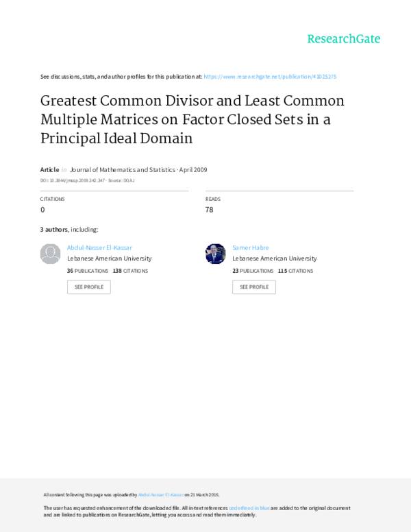 (PDF) Greatest Common Divisor and Least Common Multiple Matrices on ...