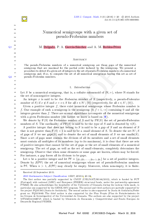 (PDF) Numerical semigroups with a given set of pseudo-Frobenius numbers
