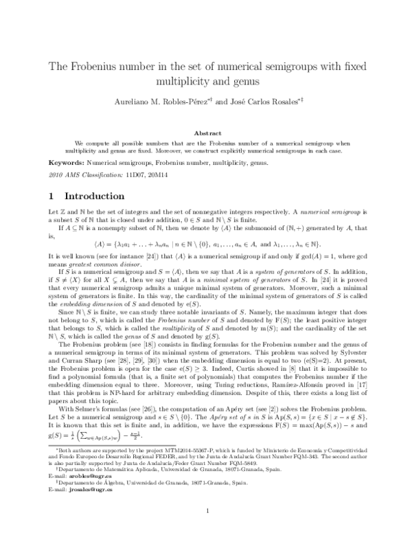(PDF) The Frobenius number in the set of numerical semigroups with ...
