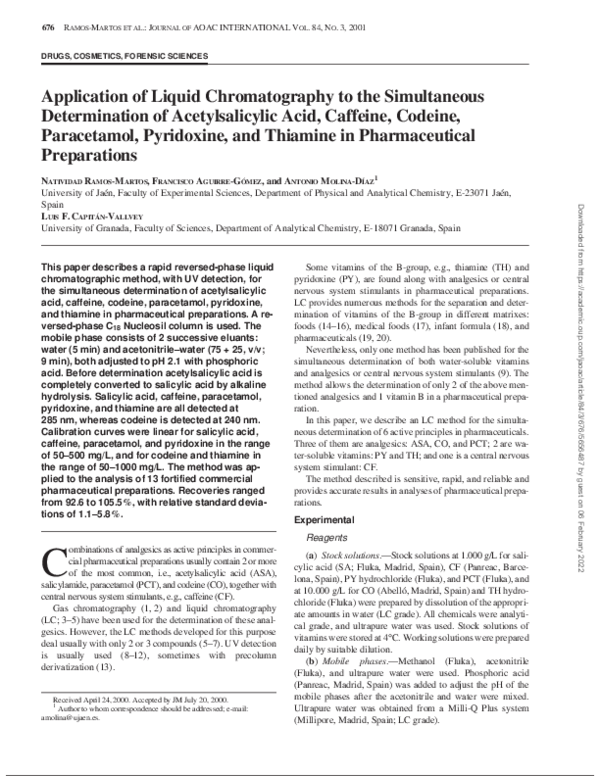 Pdf Application Of Liquid Chromatography To The Simultaneous Determination Of Acetylsalicylic