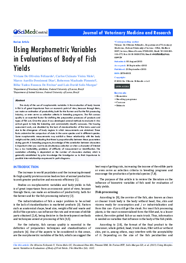 (PDF) Using Morphometric Variables in Evaluations of Body of Fish