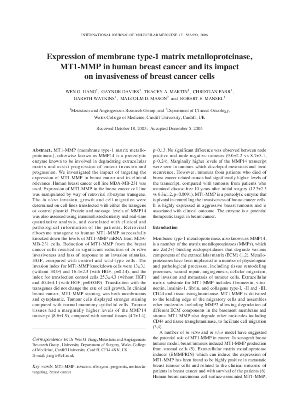 (PDF) Mutation Analysis of Membrane Type-1 Matrix Metalloproteinase ...