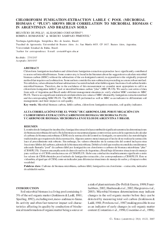 (PDF) Chloroform fumigation-extraction labile C pool (microbial biomass ...