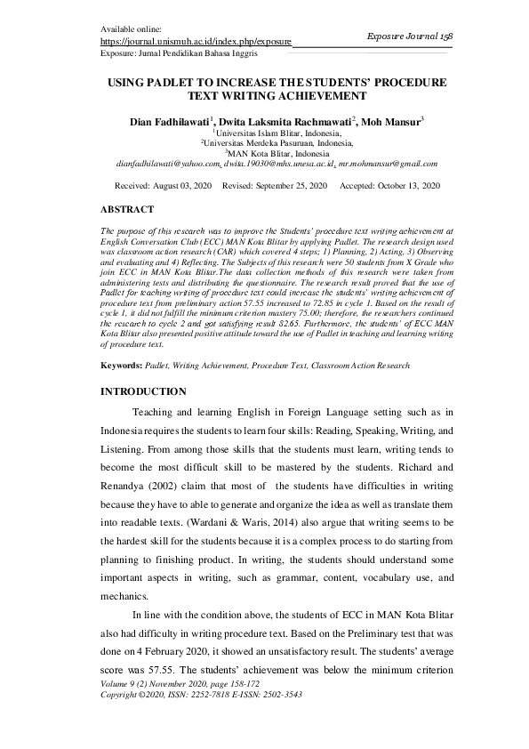 (PDF) Using Padlet to Increase the Students’ Procedure Text Writing Achievement