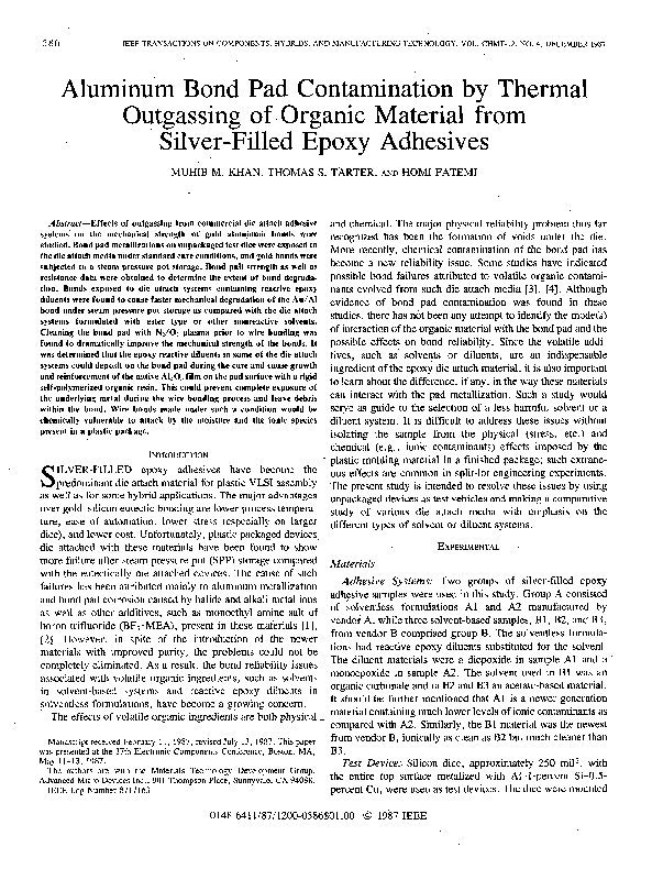 (PDF) Aluminum Bond Pad Contamination by Thermal Outgassing of Organic ...