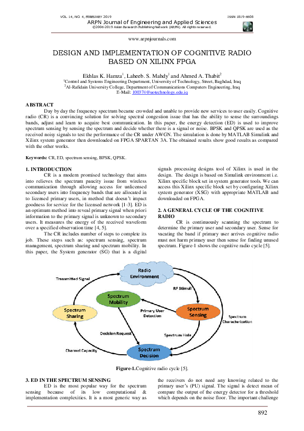 Pdf Design And Implementation Of Cognitive Radio Based On Xilinx Fpga