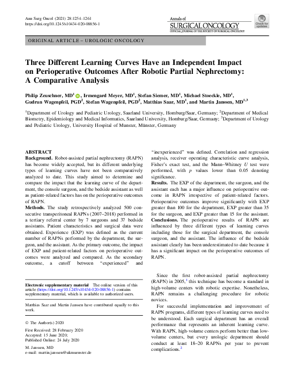 (PDF) Three Different Learning Curves Have an Independent Impact on Perioperative Outcomes After ...