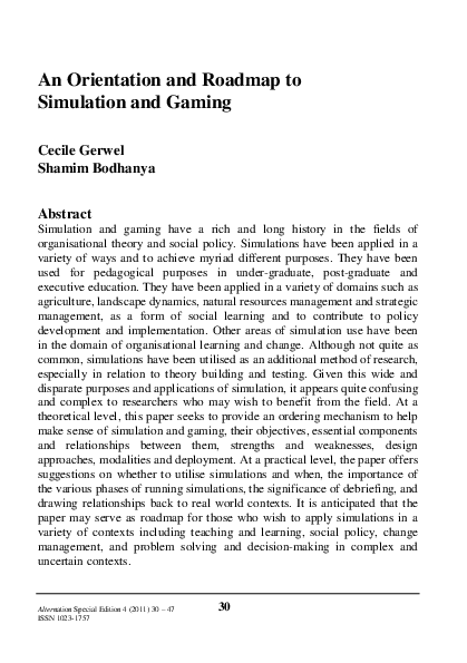 (PDF) An Orientation and Roadmap to Simulation and Gaming