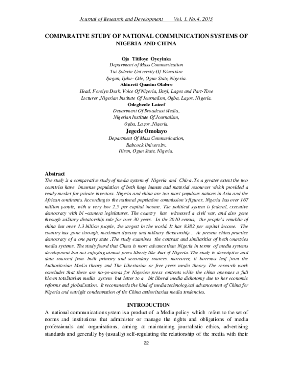 (PDF) Comparative Study of National Communication Systems of Nigeria ...