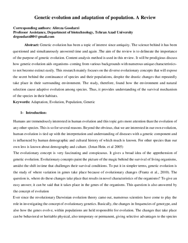 Genetic evolution and adaptation of population. A Review