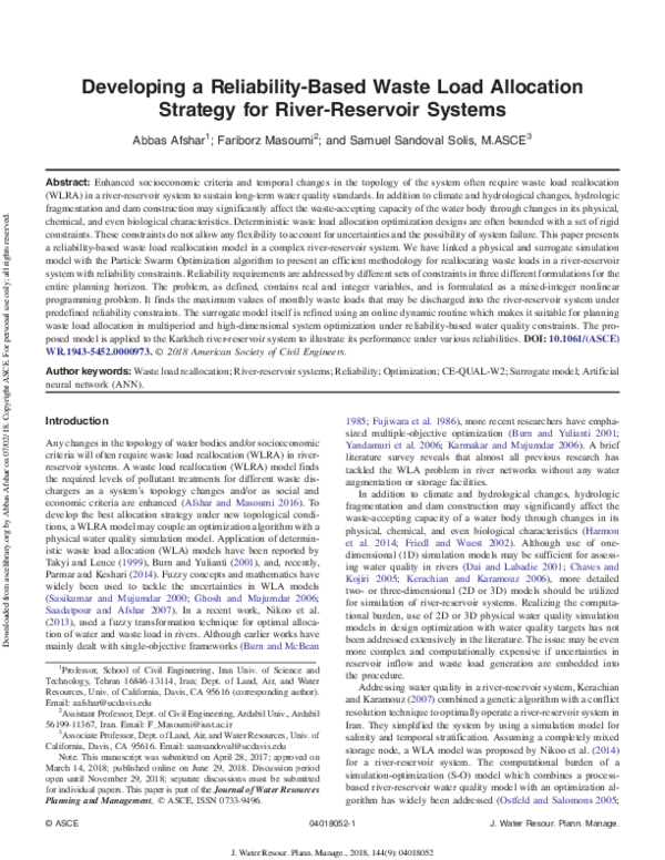 (PDF) Developing a Reliability-Based Waste Load Allocation Strategy for River-Reservoir Systems