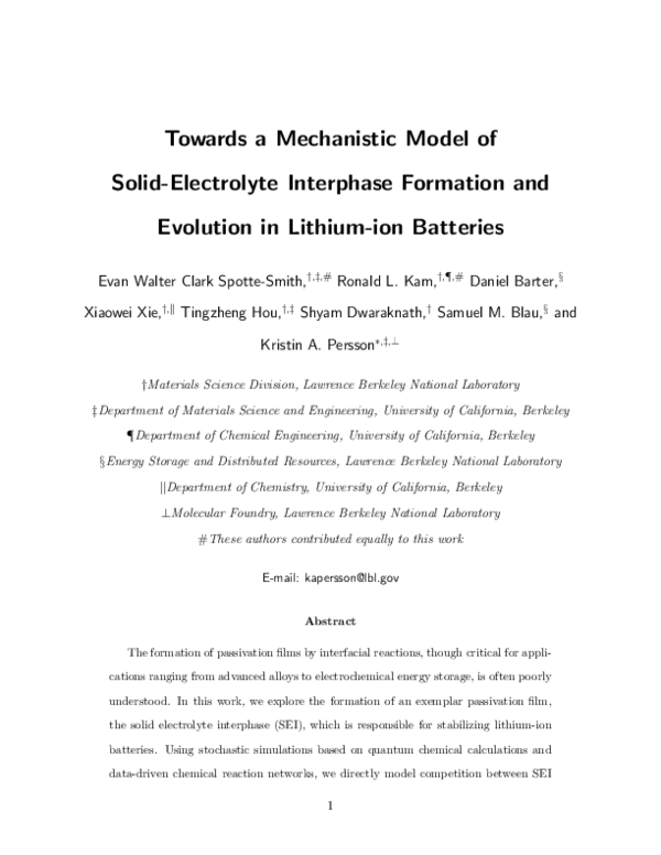 (PDF) Towards a Mechanistic Model of Solid-Electrolyte Interphase ...