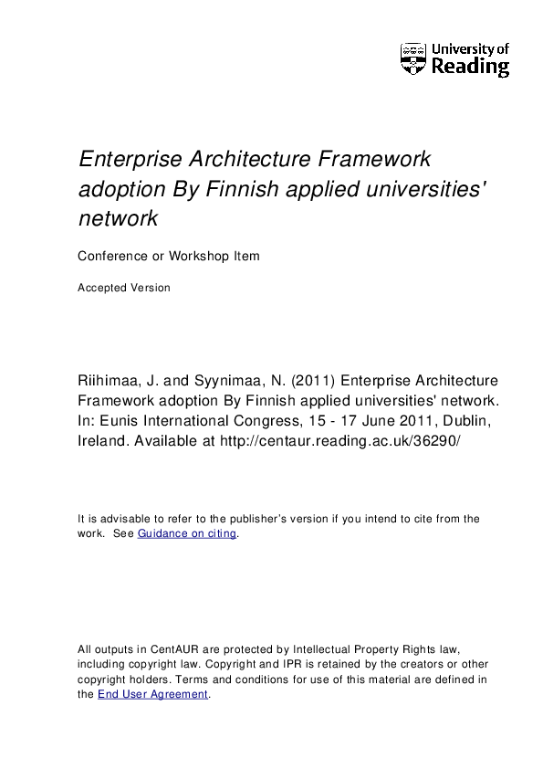 (PDF) Enterprise Architecture Framework adoption By Finnish | Jaakko ...