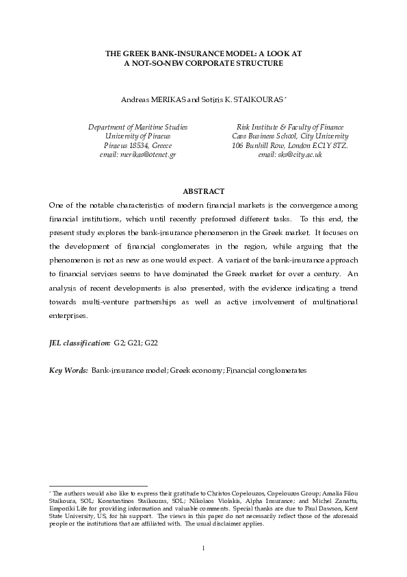 (PDF) The Greek Bank-Insurance Model: A Look At A Not-So-New Corporate ...