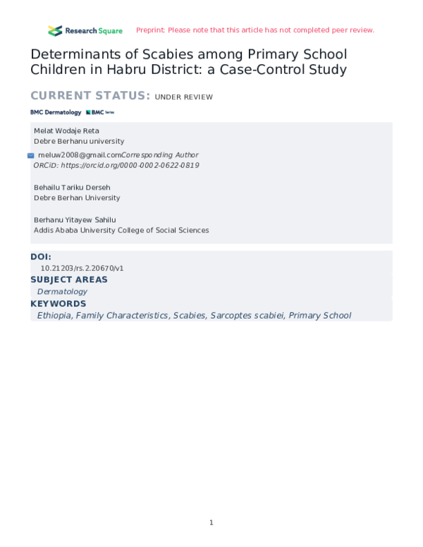(PDF) Determinants of Scabies among Primary School Children in Habru ...