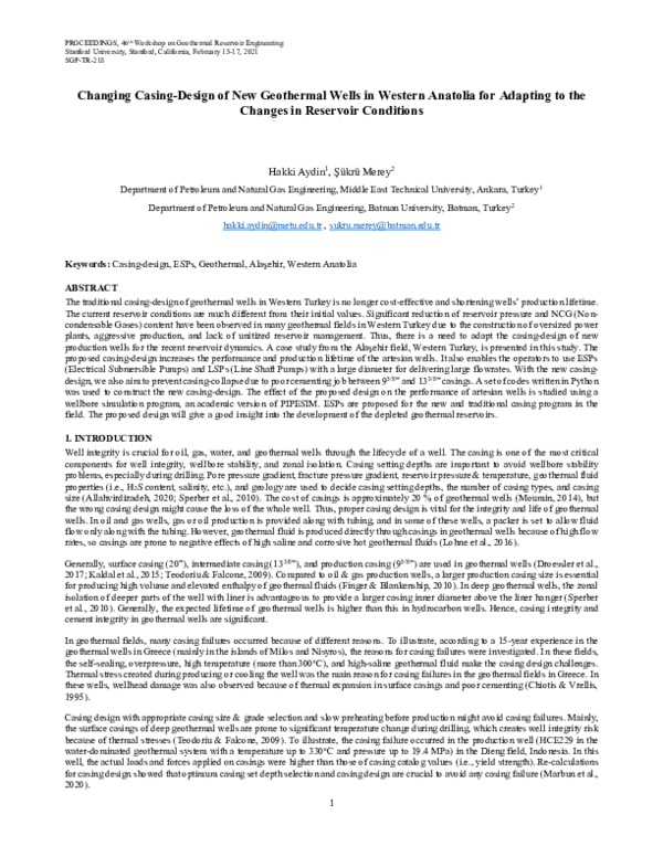 (PDF) Changing Casing-Design of New Geothermal Wells in Western ...