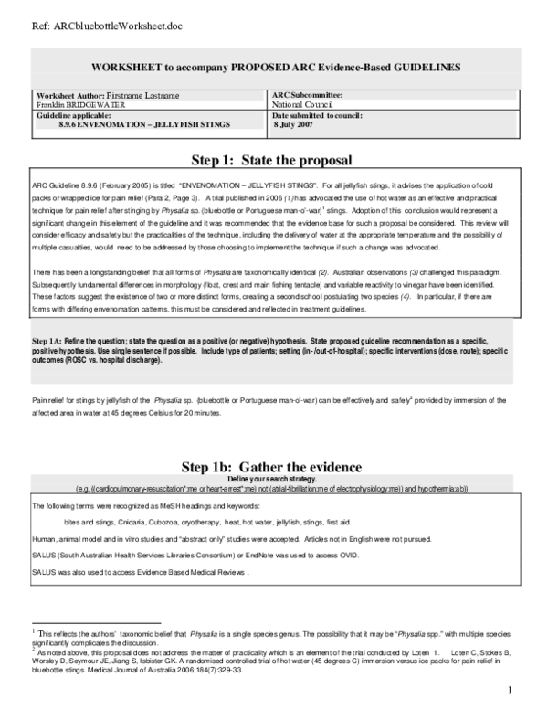 (PDF) Ref: ARCbluebottleWorksheet.doc WORKSHEET to accompany PROPOSED ...