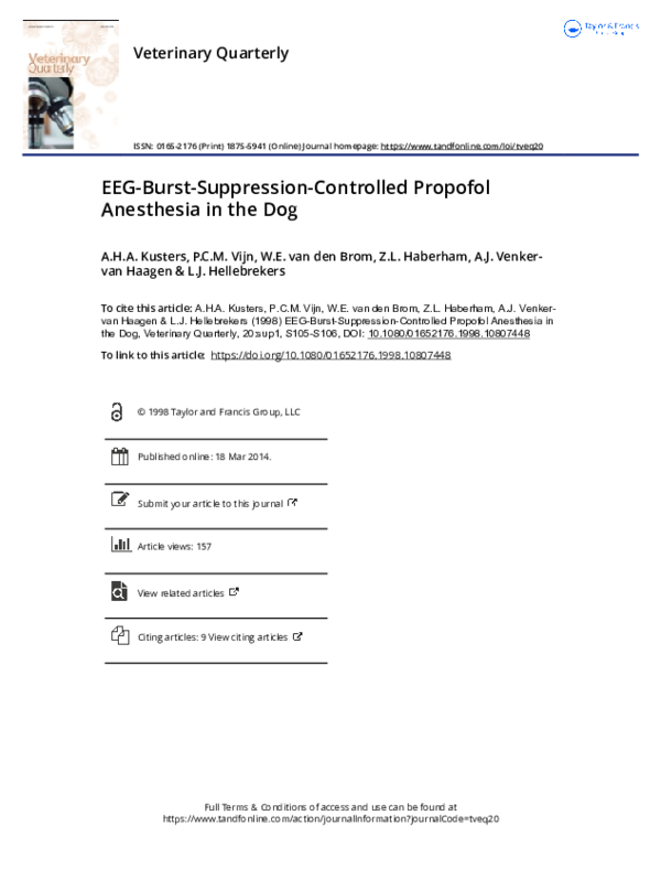 (PDF) EEG-Guided Propofol Anesthesia in Dogs
