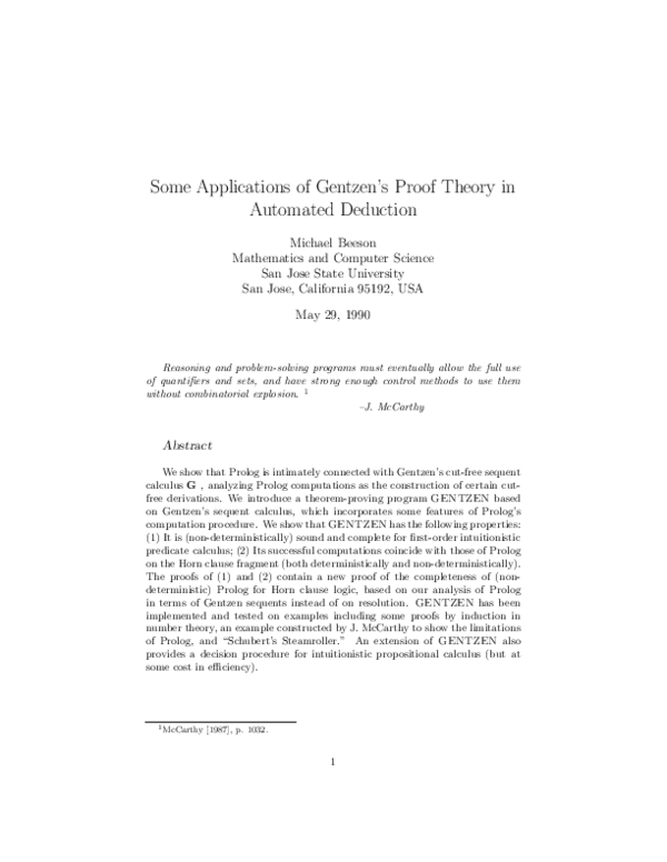 Pdf Some Applications Of Gentzens Proof Theory In Automated Deduction