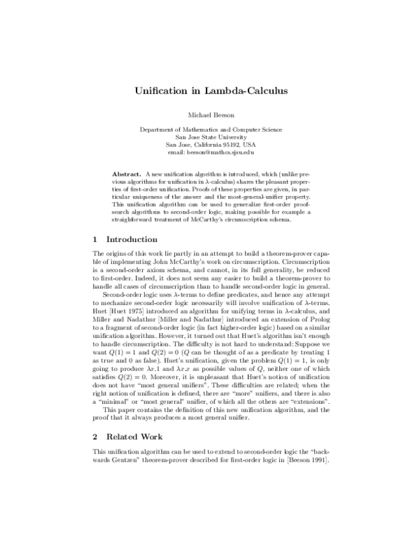 (PDF) Unification in Lambda-Calculus