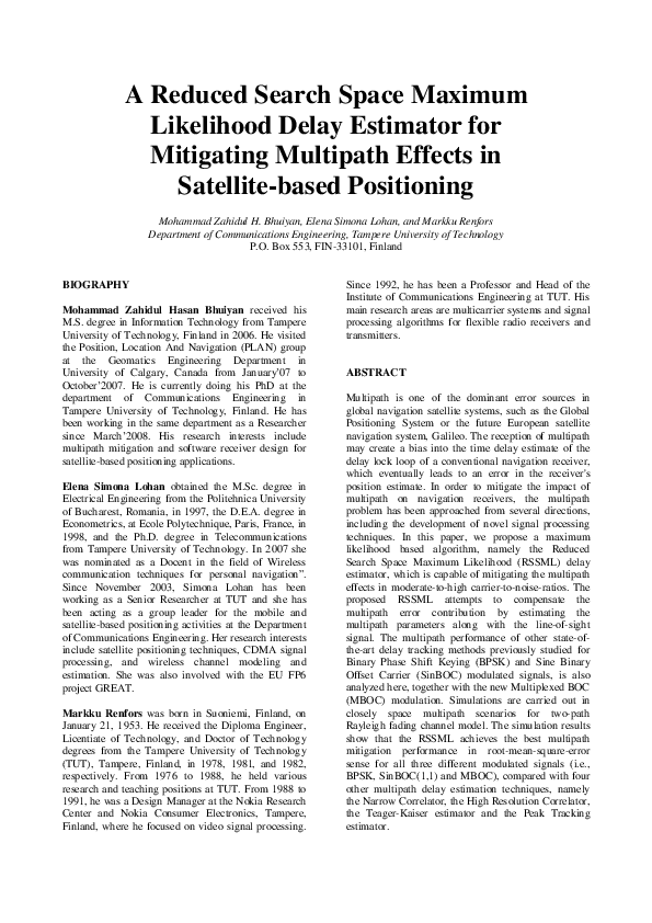 Pdf A Reduced Search Space Maximum Likelihood Delay Estimator For