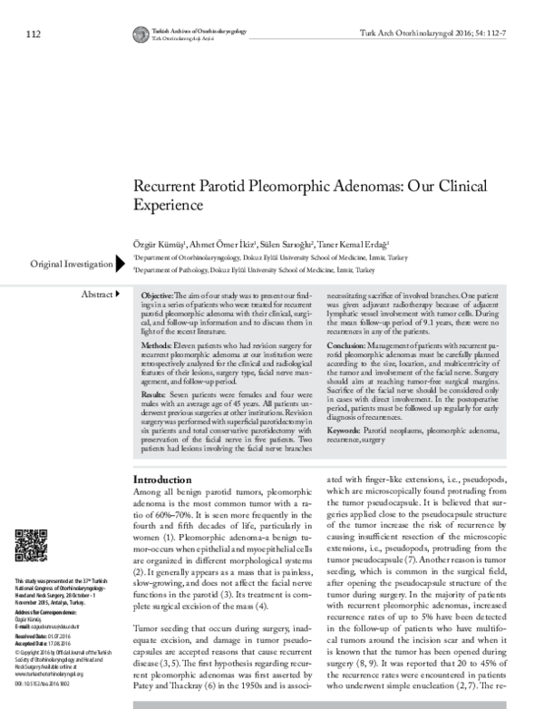 (PDF) Recurrent Parotid Pleomorphic Adenomas: Our Clinical Experience