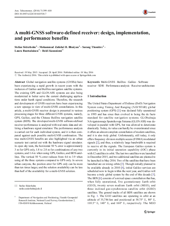 (PDF) A multi-GNSS software-defined receiver: design, implementation, and performance benefits