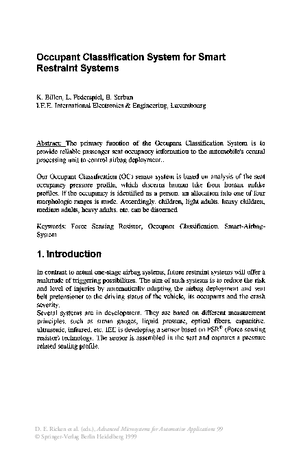 (PDF) Occupant Classification System for Smart Restraint Systems