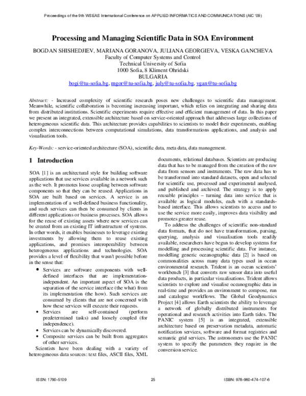 Pdf Processing And Managing Scientific Data In Soa Environment 