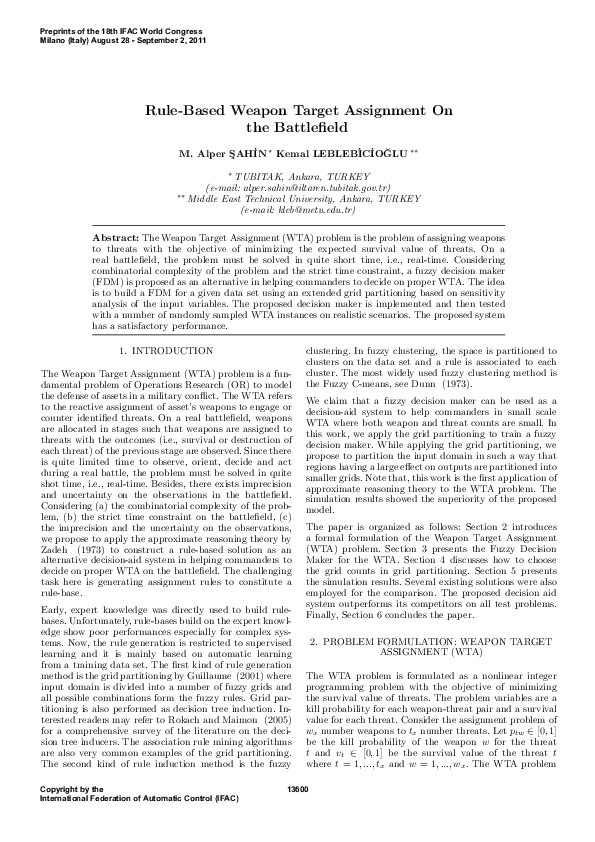 (PDF) Rule-Based Weapon Target Assignment On the Battlefield