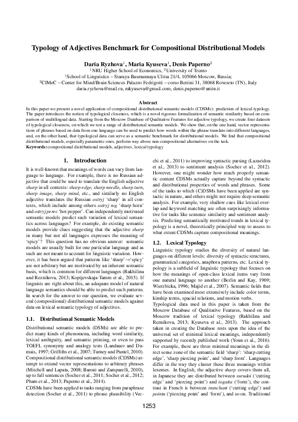 Pdf Typology Of Adjectives Benchmark For Compositional Distributional Models