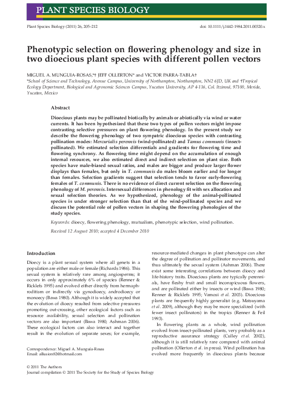 (PDF) Phenotypic selection on flowering phenology and size in two ...