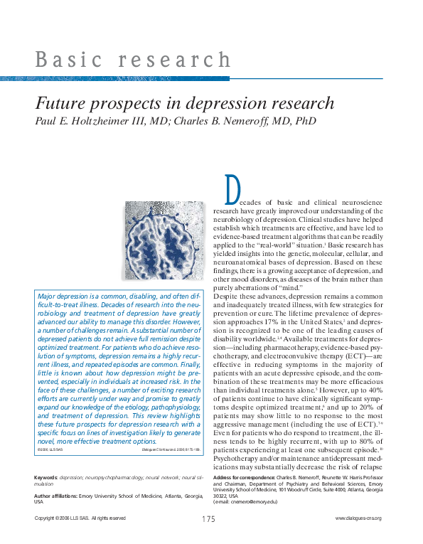 (PDF) Future prospects in depression research