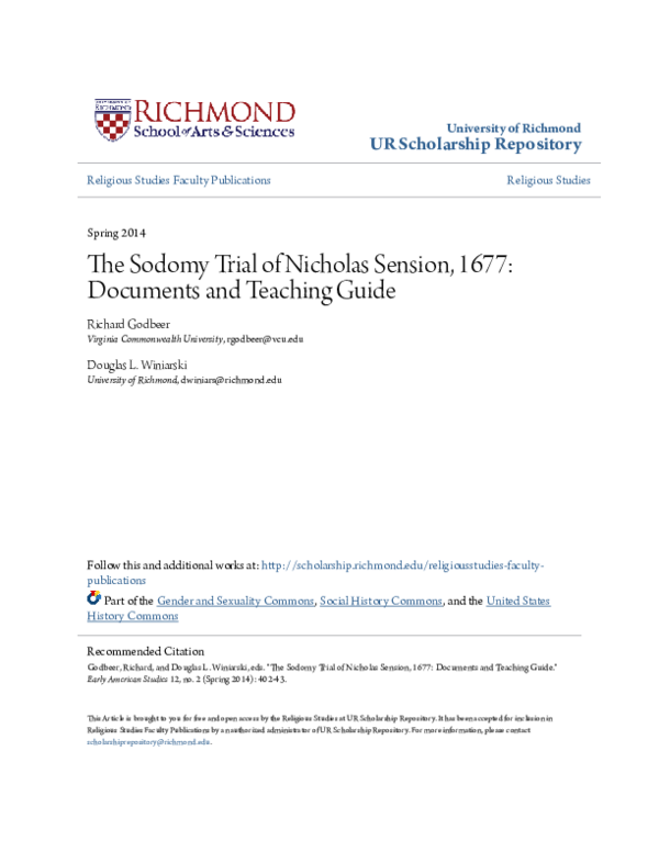 (PDF) The Sodomy Trial of Nicholas Sension, 1677: Documents and ...