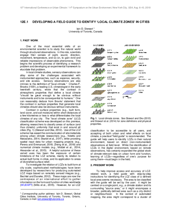 (PDF) Developing a Field Guide to Identify Local Climate Zones in Cities