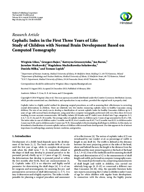 (PDF) Cephalic Index in the First Three Years of Life: Study of ...